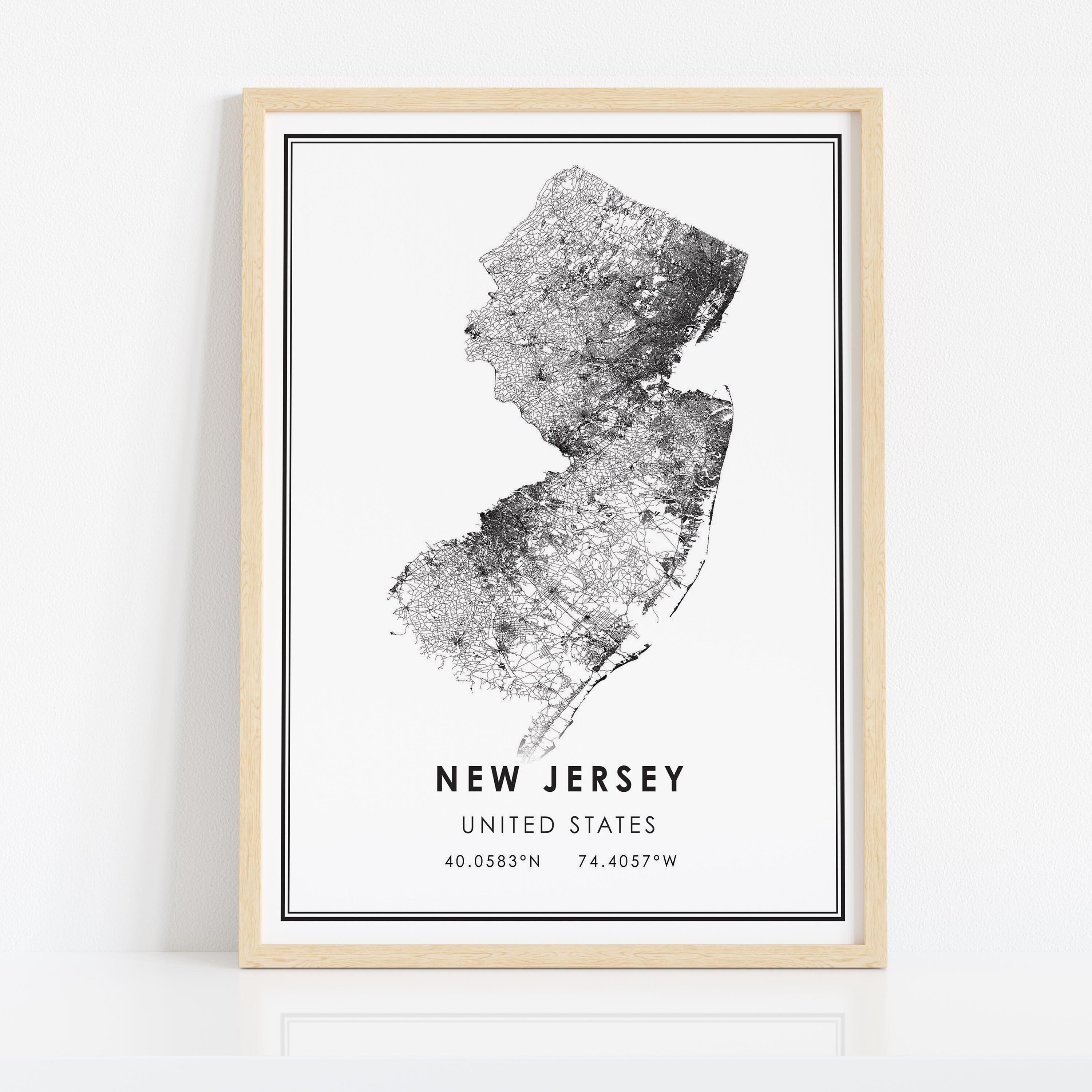 New Jersey US Map Print Poster Canvas New Jersey Road Map - Etsy