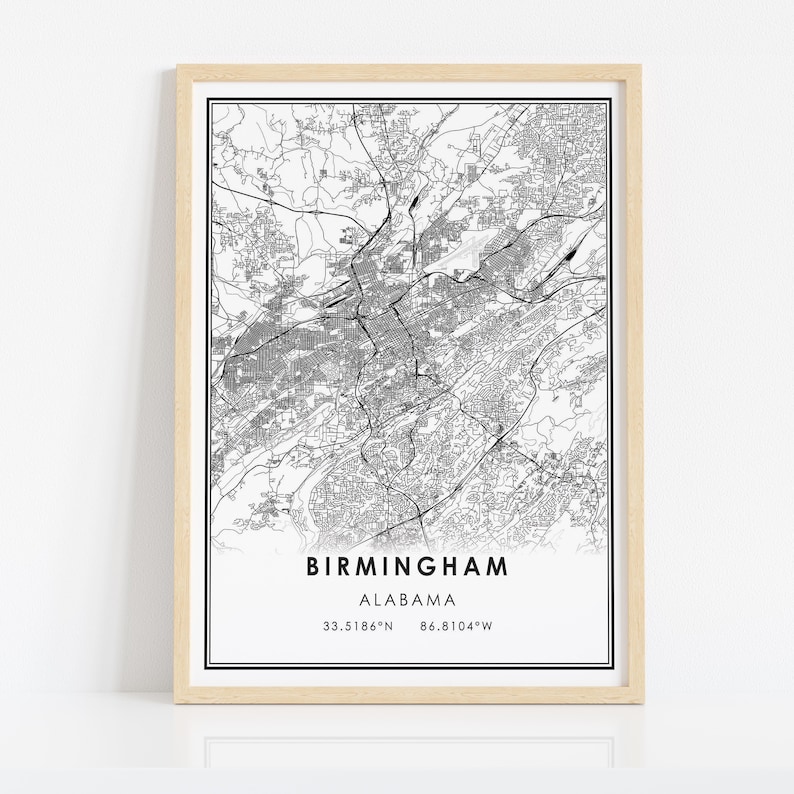 Birmingham Map Print Poster Canvas Alabama Map Print Poster - Etsy