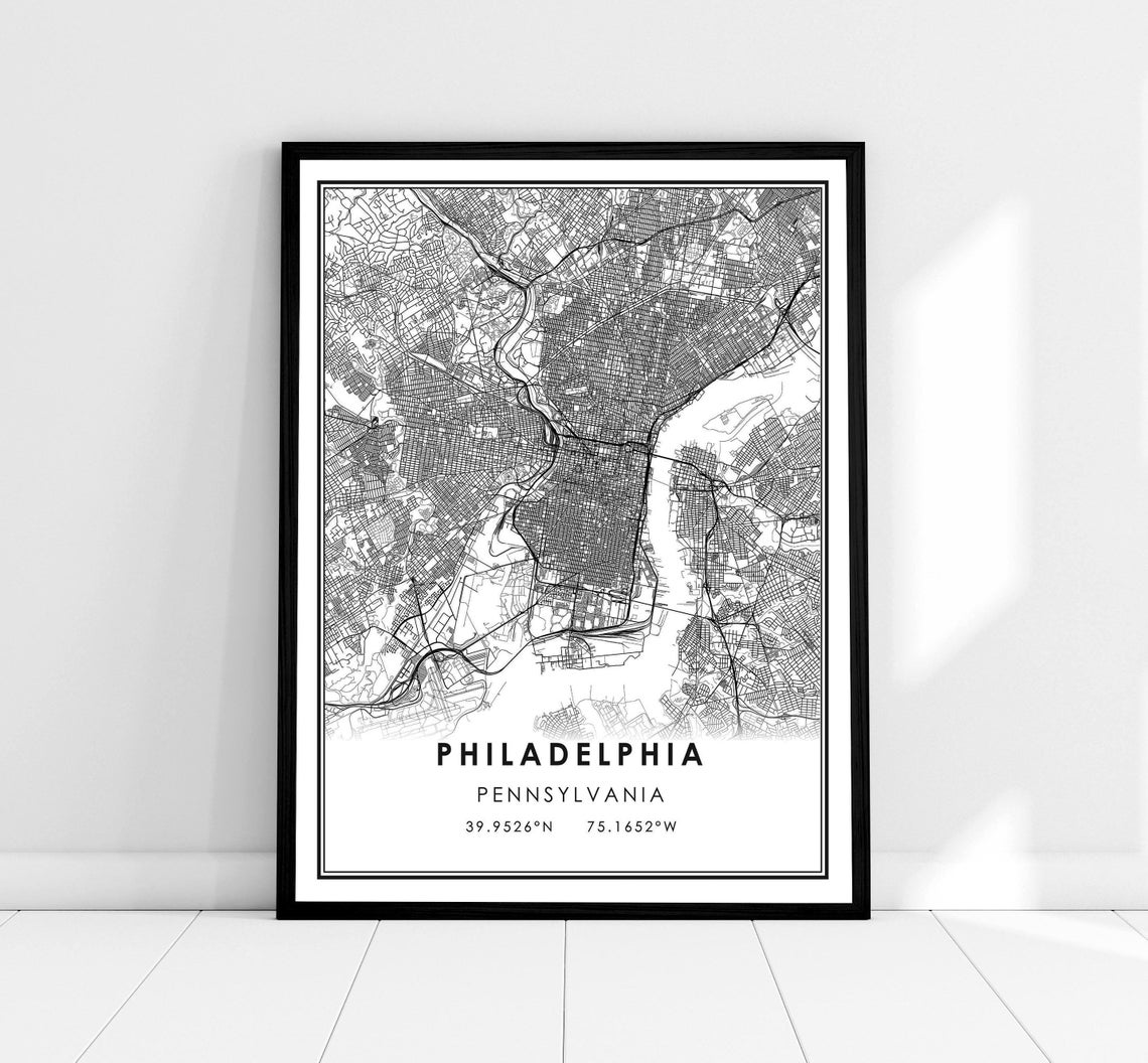 Philadelphia Map Print Poster Canvas Pennsylvania Map Print - Etsy