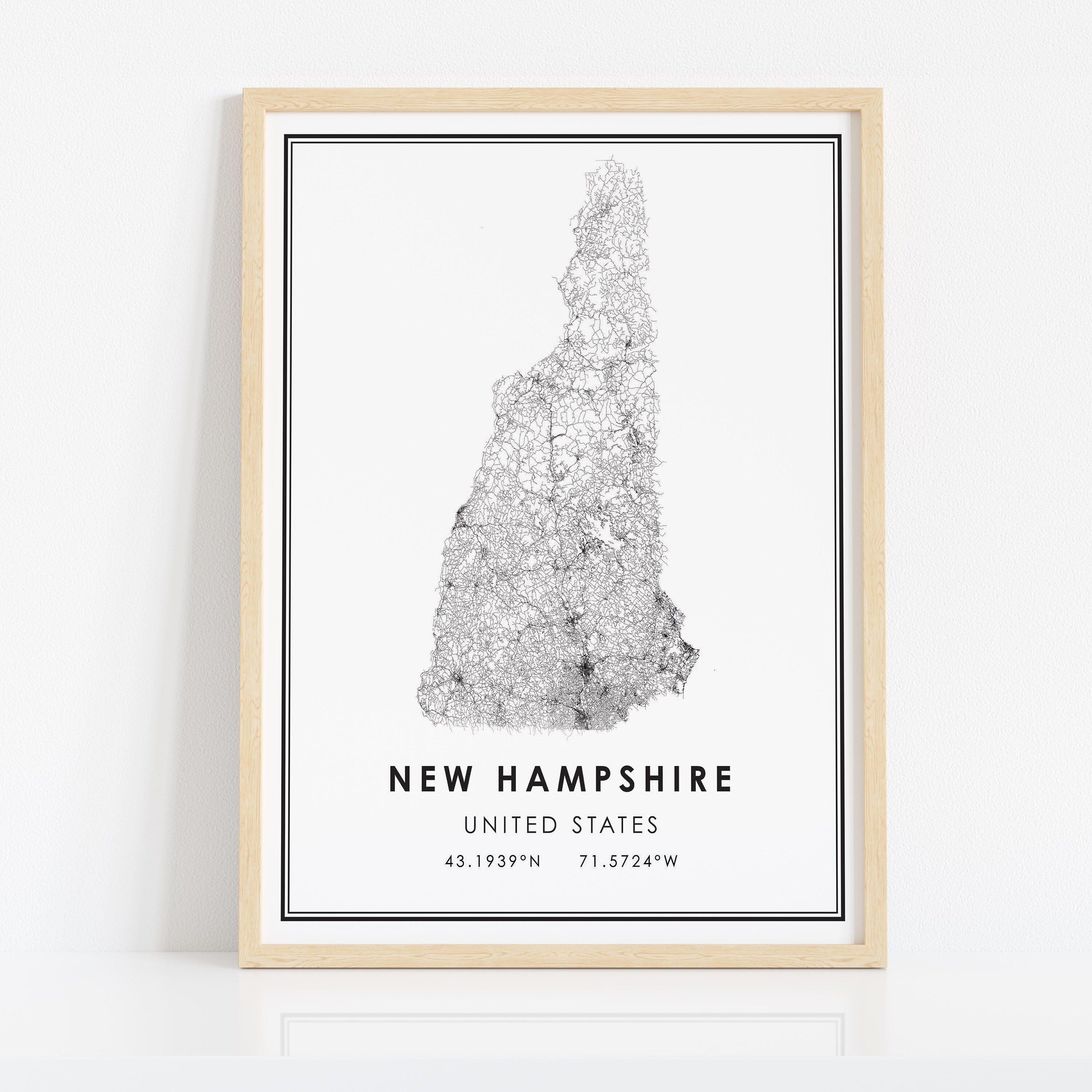 New Hampshire United States Map Print Poster Canvas New - Etsy