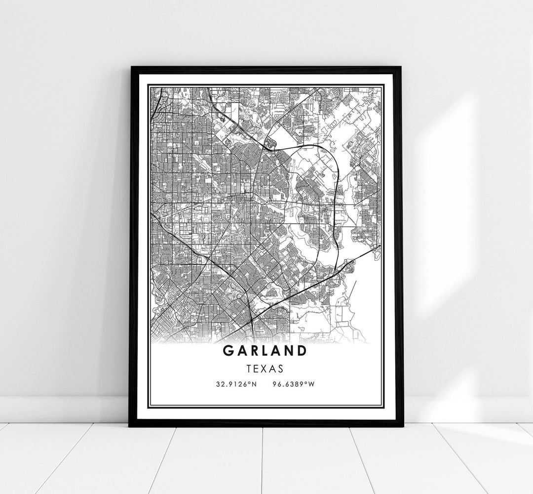 Garland Map Print Poster Canvas | Texas Map Print Poster Canvas ...