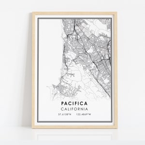 Pacifica Map Print Poster Canvas | California Map Print Poster Canvas ...