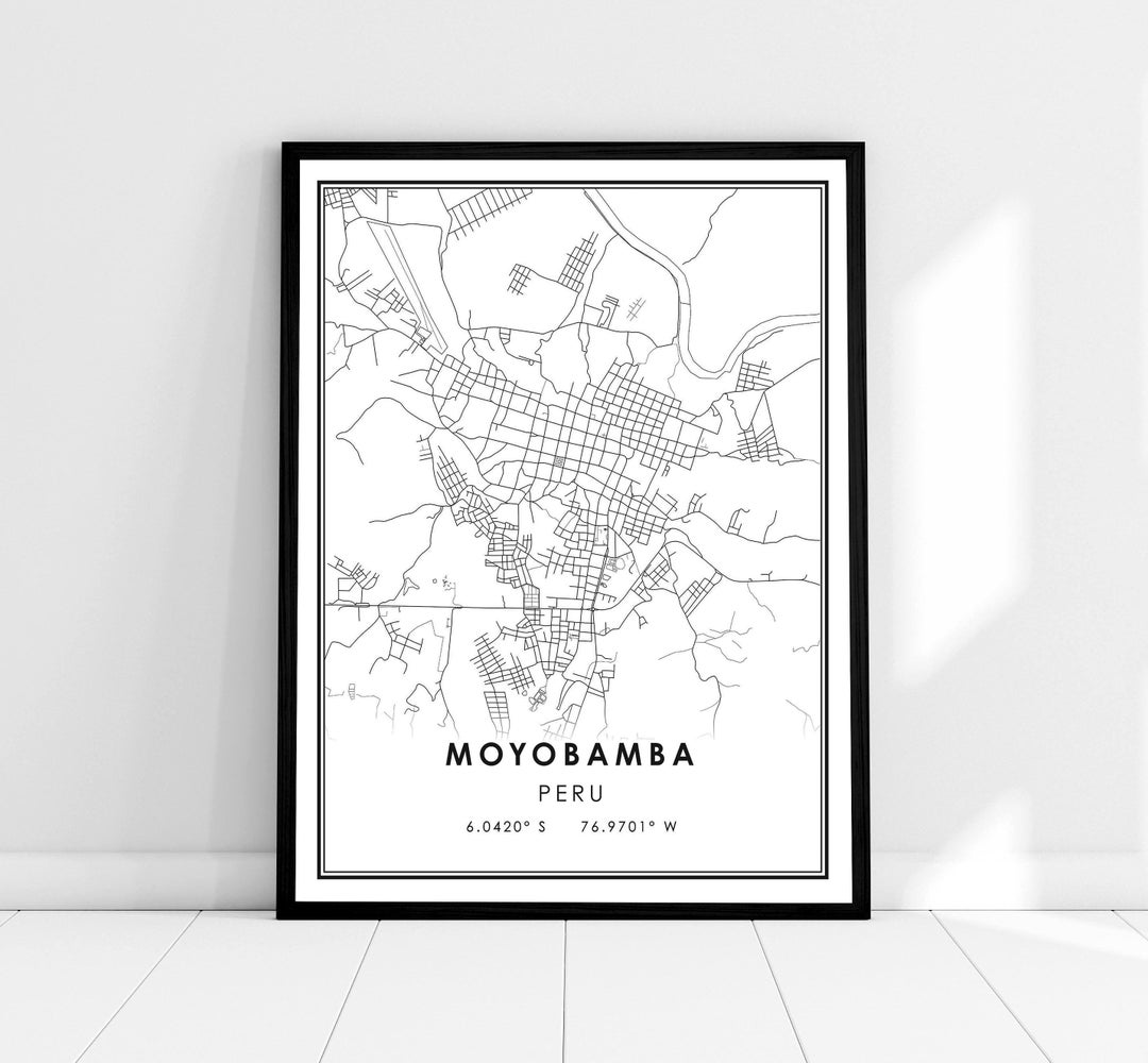 Mapa de Moyobamba imprimir póster lienzo / Mapa de Perú imprimir póster ...