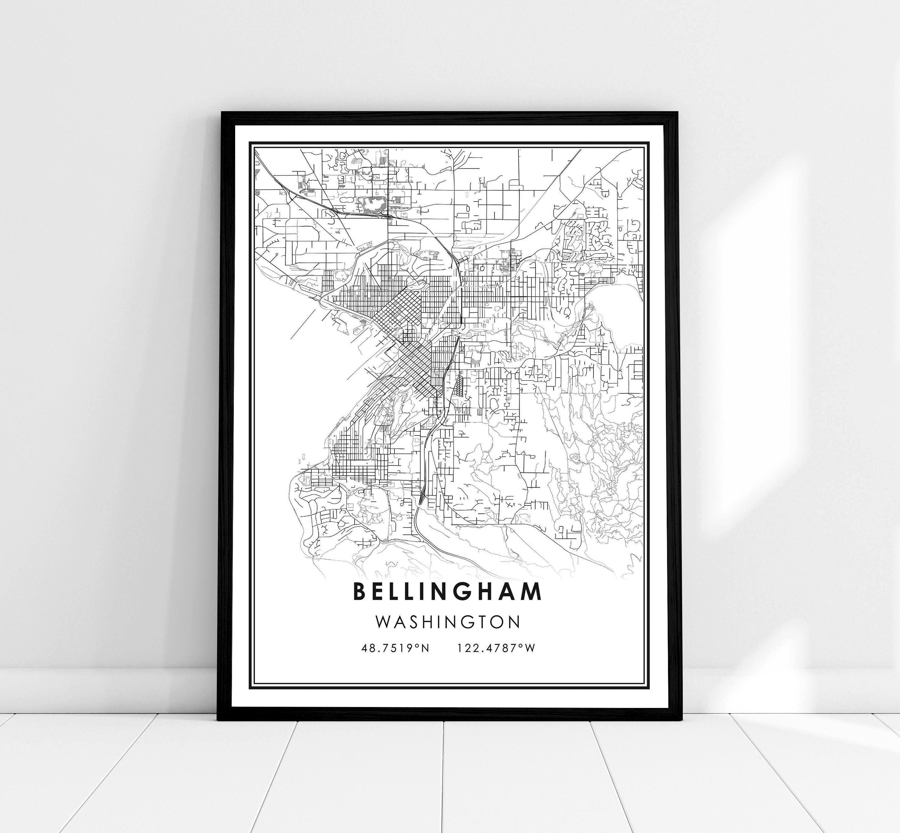 Bellingham Map Print Poster Canvas Washington Map Print - Etsy