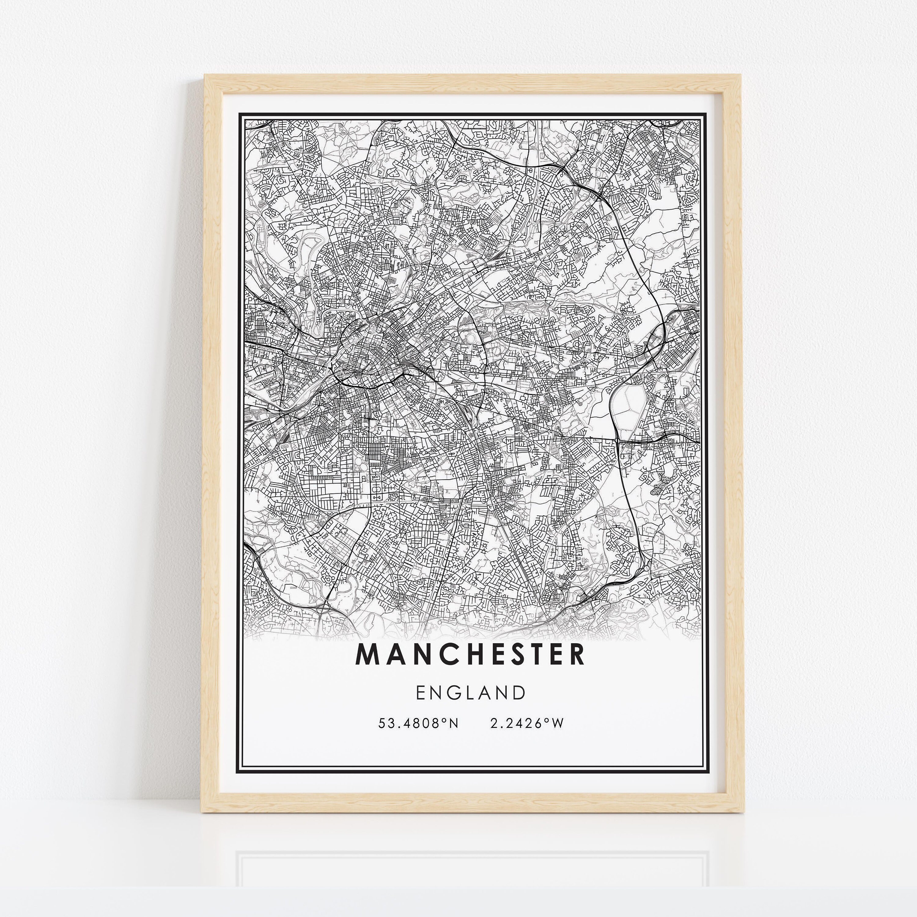 Manchester Map Print Poster Canvas England Map Print Poster - Etsy