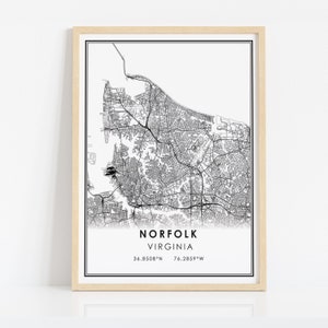 Norfolk Map Print Poster Canvas | Virginia Map Print Poster Canvas ...