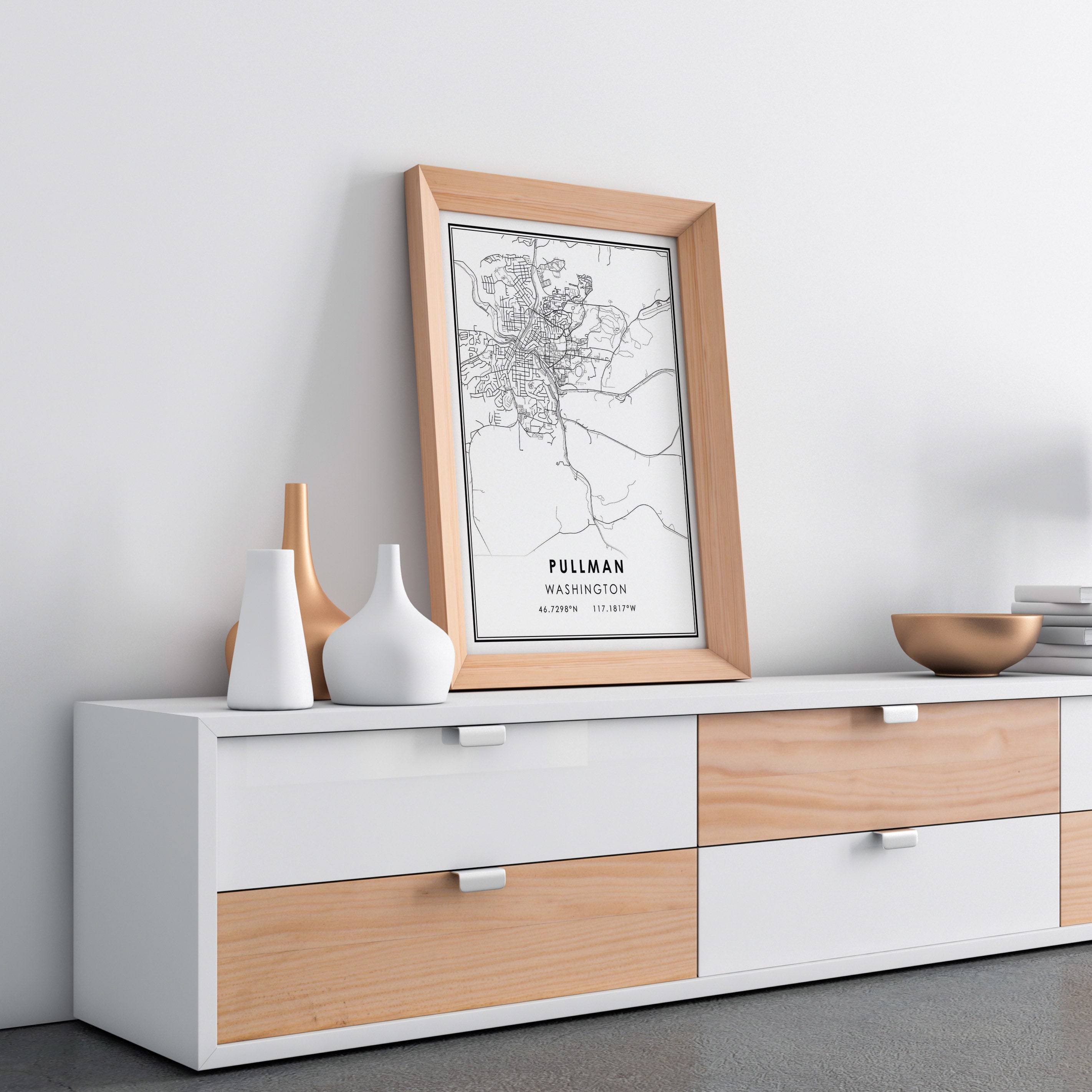 Pullman Map Print Poster Canvas | Washington Map Print Poster Canvas ...