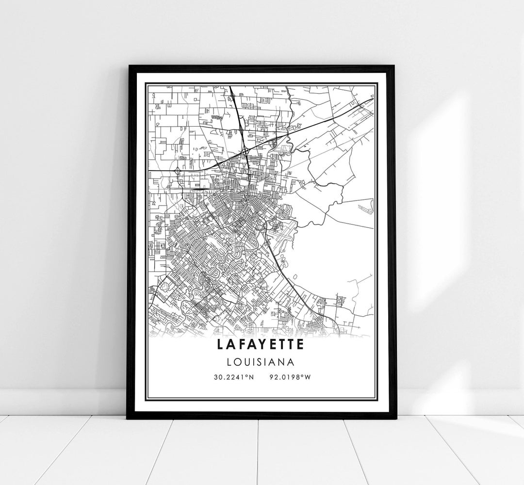 Lafayette Map Print Poster Canvas | Louisiana Map Print Poster Canvas ...