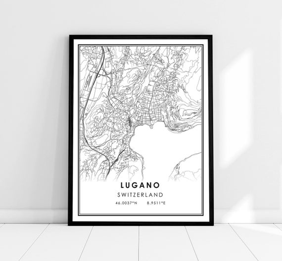 Lugano mapa imprimir póster lienzo / Suiza mapa imprimir - Etsy España