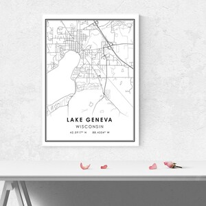 Lake Geneva Map Print Poster Canvas Wisconsin Map Print | Etsy