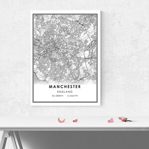 Manchester Map Print Poster Canvas England Map Print Poster | Etsy