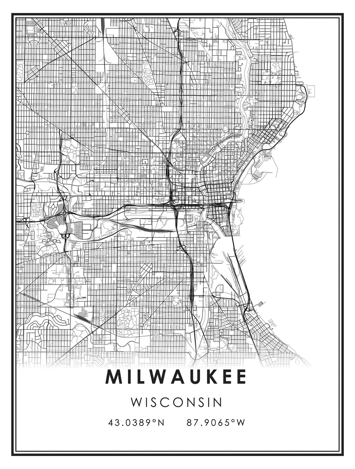 Milwaukee map print poster canvas Milwaukee city map print | Etsy
