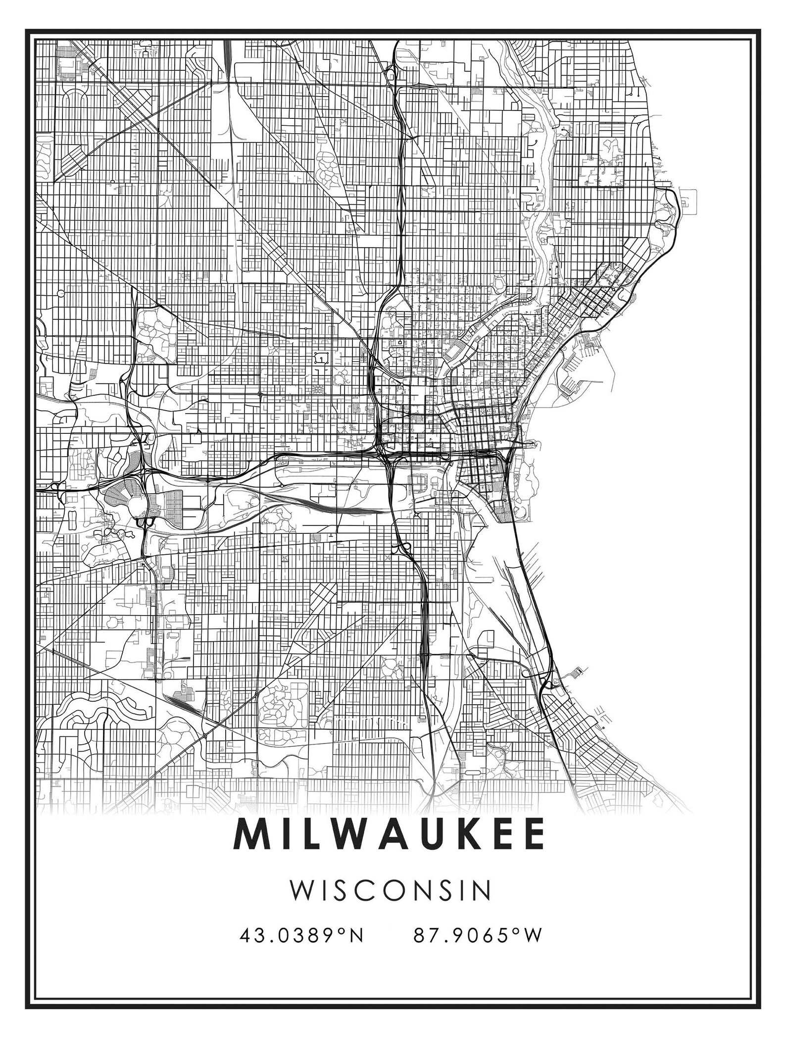 Milwaukee map print poster canvas Milwaukee city map print | Etsy