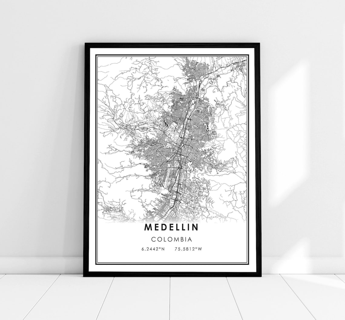 Medellin Map Print Poster Canvas | Colombia Map Print Poster Canvas ...