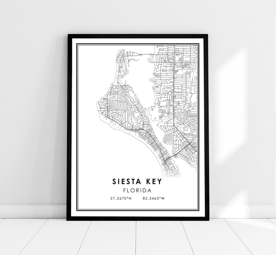 Siesta Key Map Print Poster Canvas | Florida Map Print Poster Canvas ...