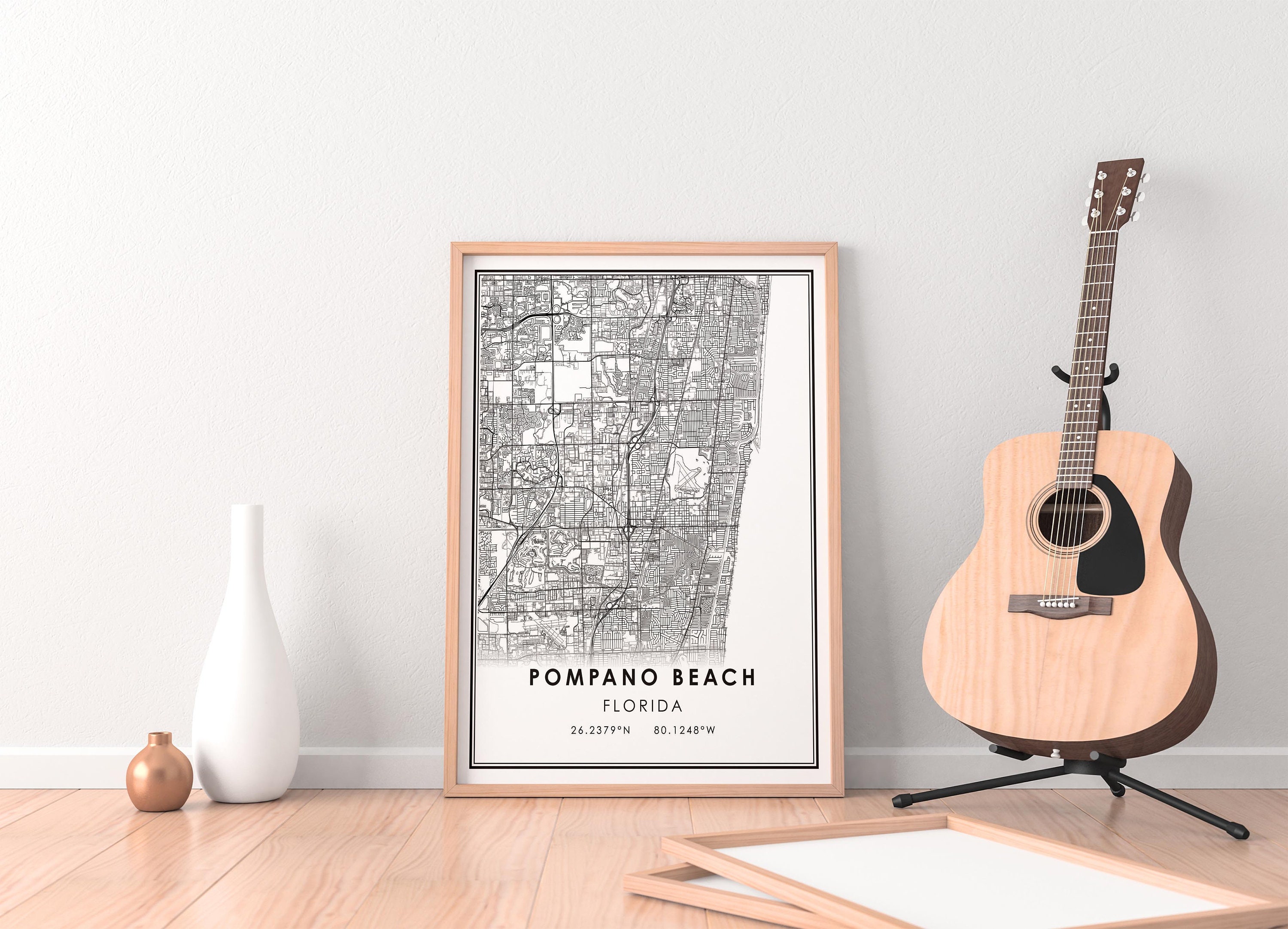 Pompano Beach mapa imprimir póster lienzo / Mapa de Florida - Etsy México