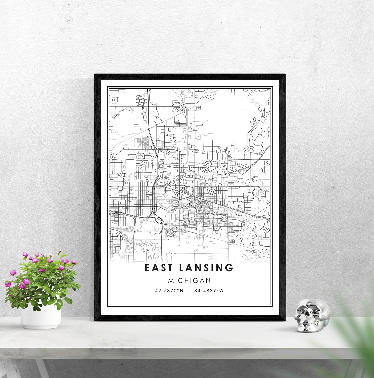 East Lansing map print poster canvas East Lansing Michigan | Etsy