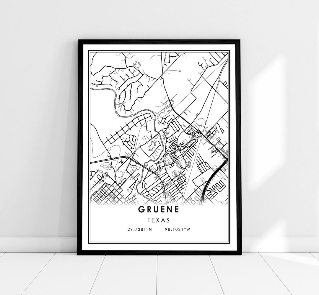 Gruene Map Print Poster Canvas | Texas Map Print Poster Canvas | Gruene ...