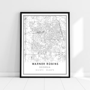 Warner Robins Map Print Poster Canvas | Georgia Map Print Poster Canvas ...