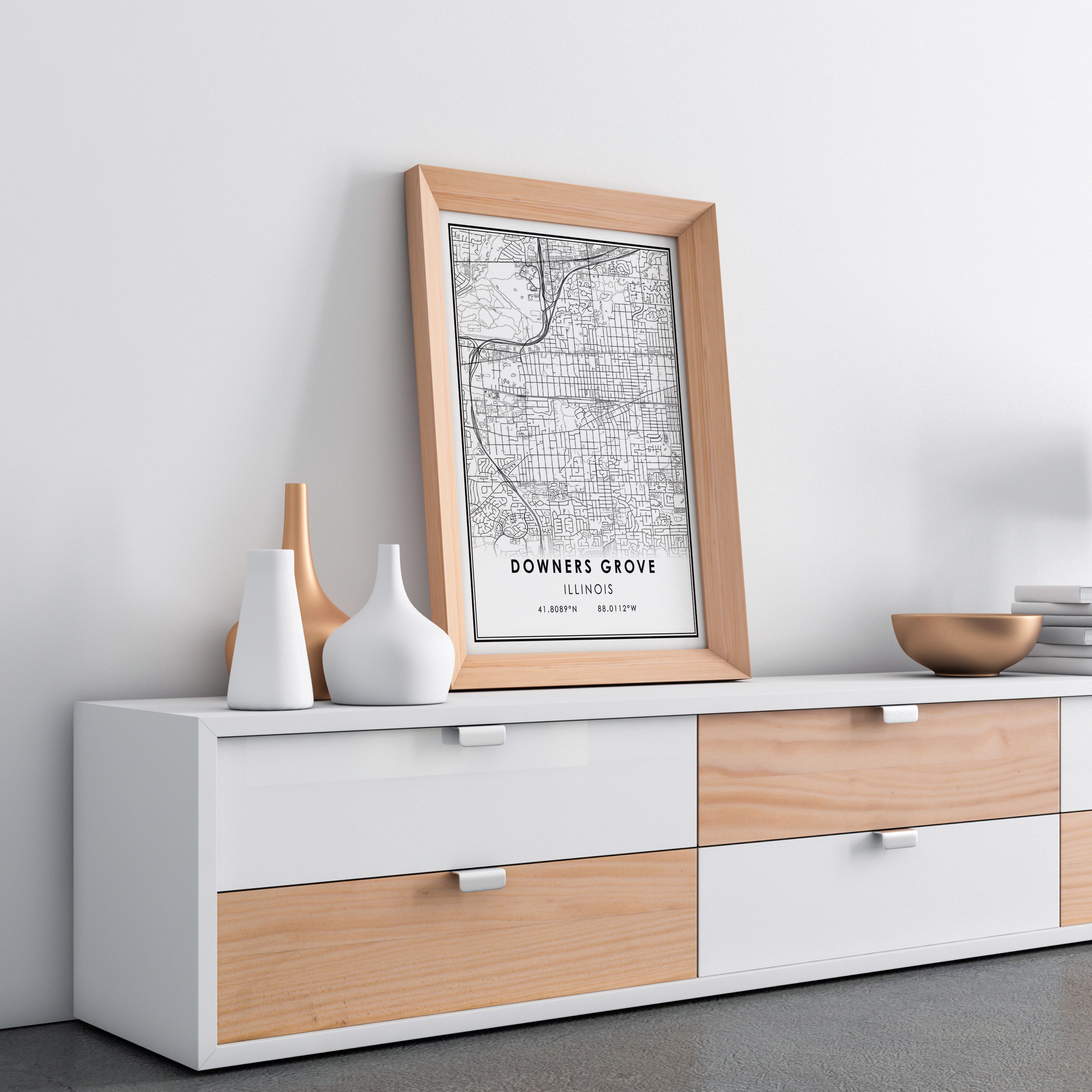 Downers Grove Map Print Poster Canvas | Illinois Map Print Poster ...