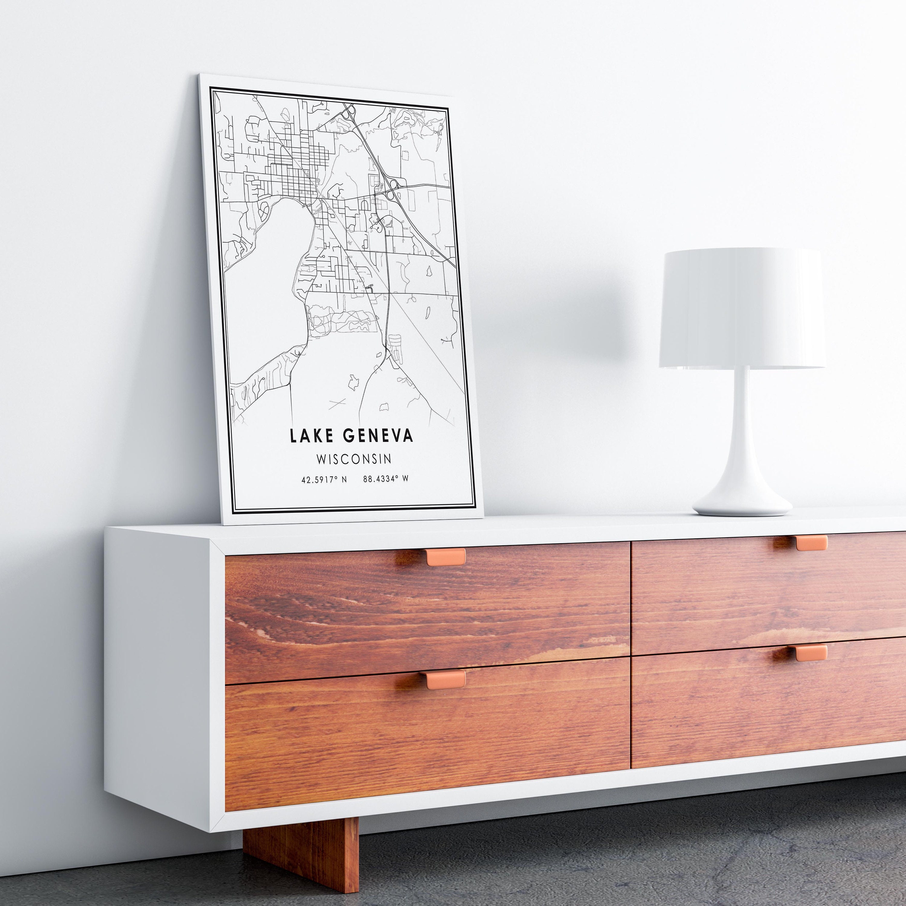 Lake Geneva Map Print Poster Canvas Wisconsin Map Print - Etsy