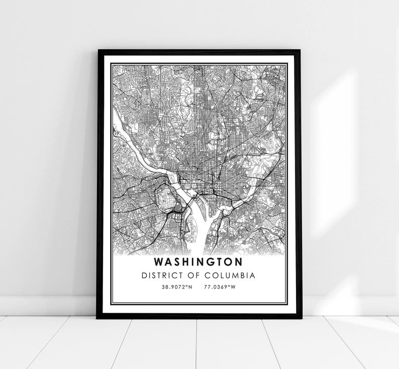 Washington Map Print Poster Canvas Washington Dc City Map - Etsy
