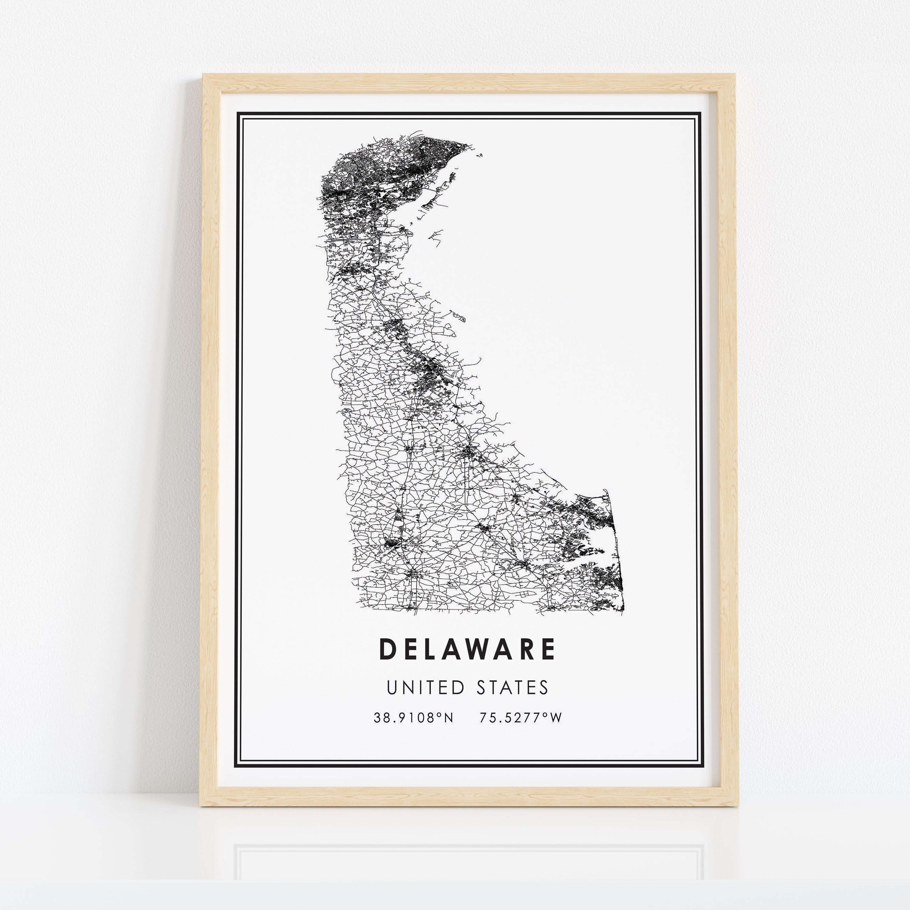 Delaware Map Print Poster Canvas Delaware United States - Etsy