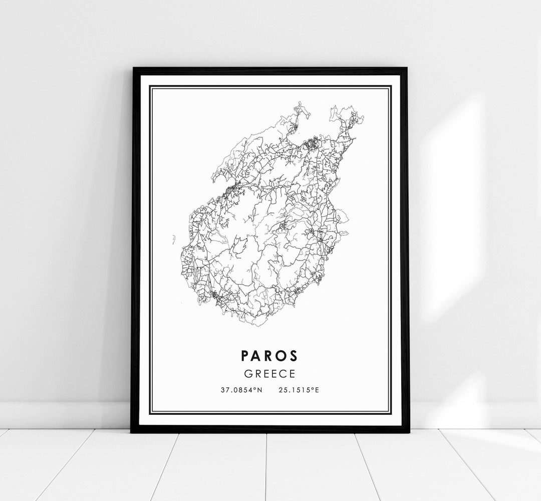 Mapa de Paros Grecia imprimir póster lienzo / Grecia Mapa de Paros ...