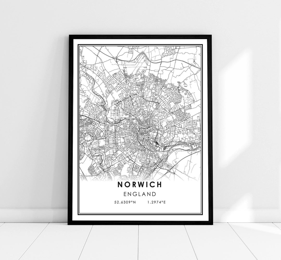 Norwich Map Print Poster Canvas | England Map Print Poster Canvas ...