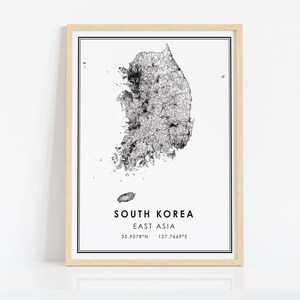 South Korea Map Print Poster Canvas | Asia Map Print Poster Canvas ...