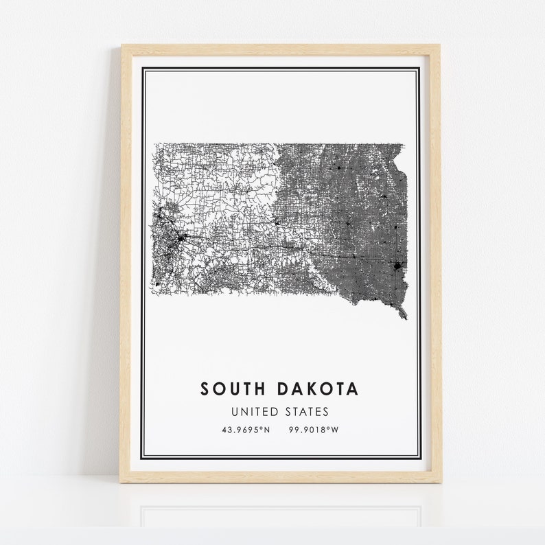 South Dakota Map Print Poster Canvas South Dakota Road Map - Etsy