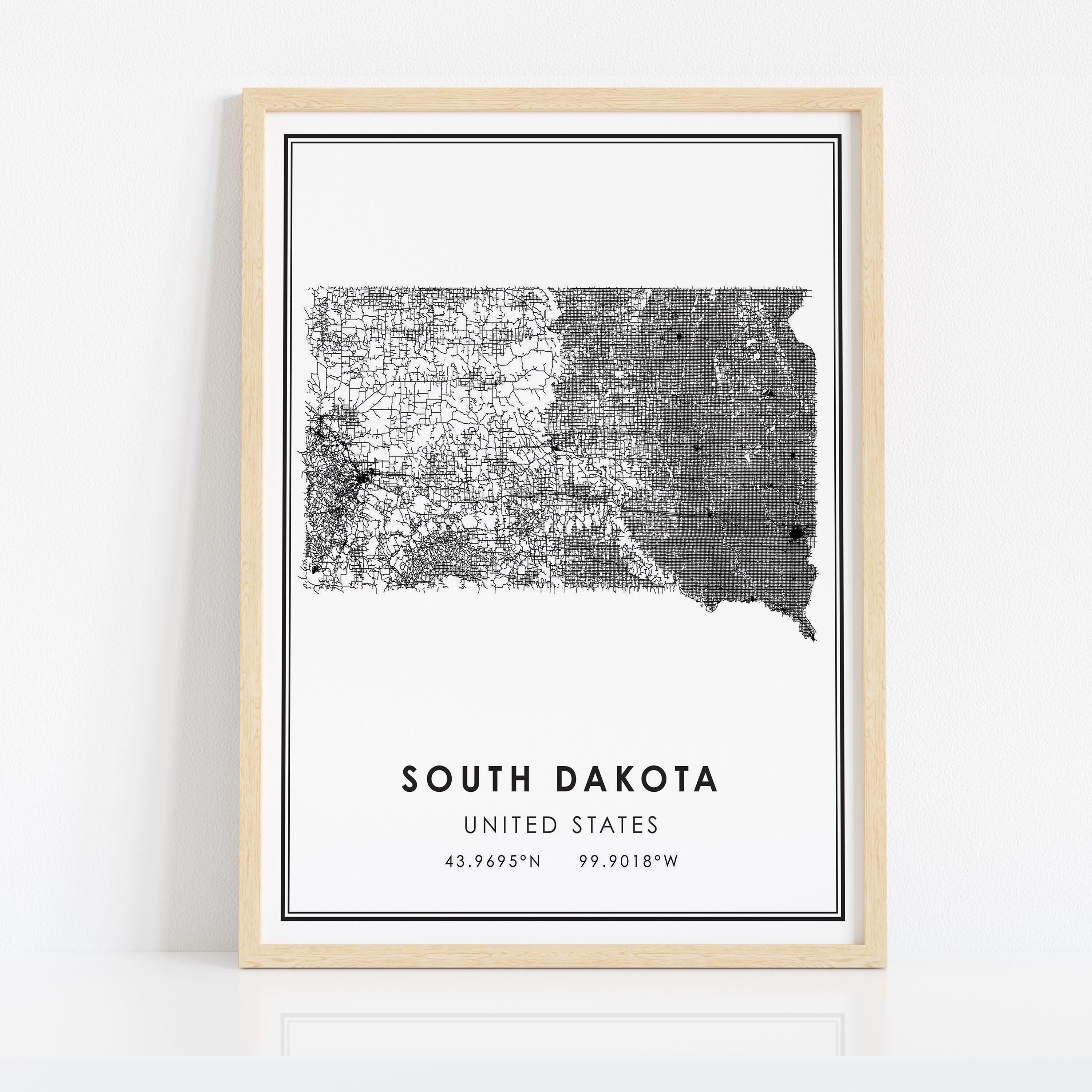 South Dakota Map Print Poster Canvas | South Dakota Road Map Print ...