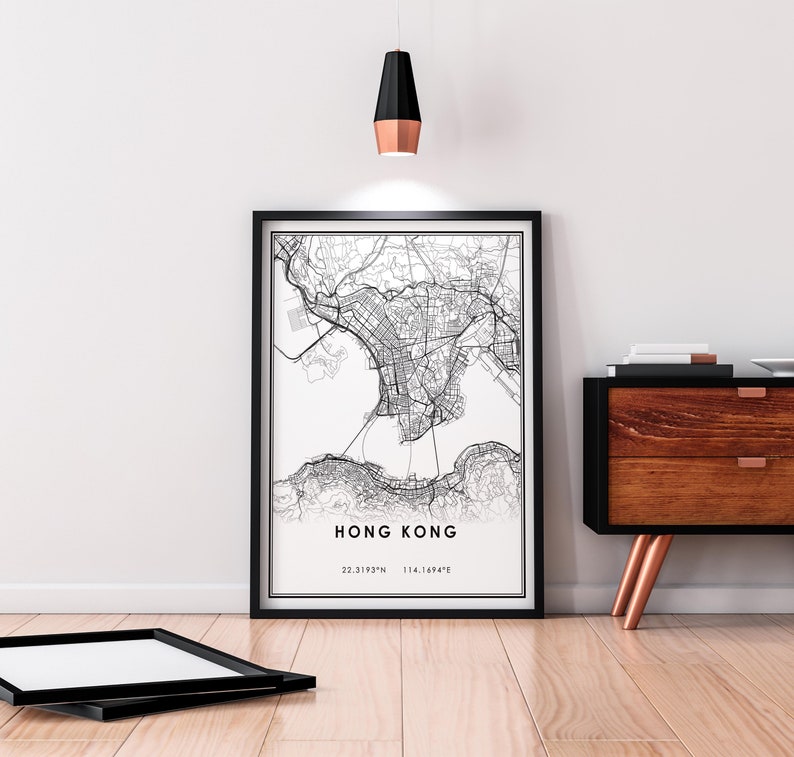 Hong Kong Map Print Poster Canvas | Hong Kong Road Map Print Poster ...