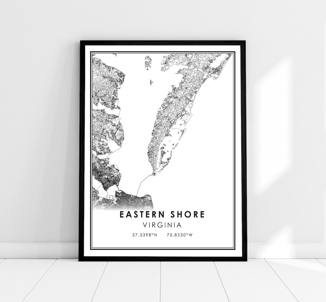 Eastern Shore Map Print Poster Canvas | Virginia Map Print Poster ...