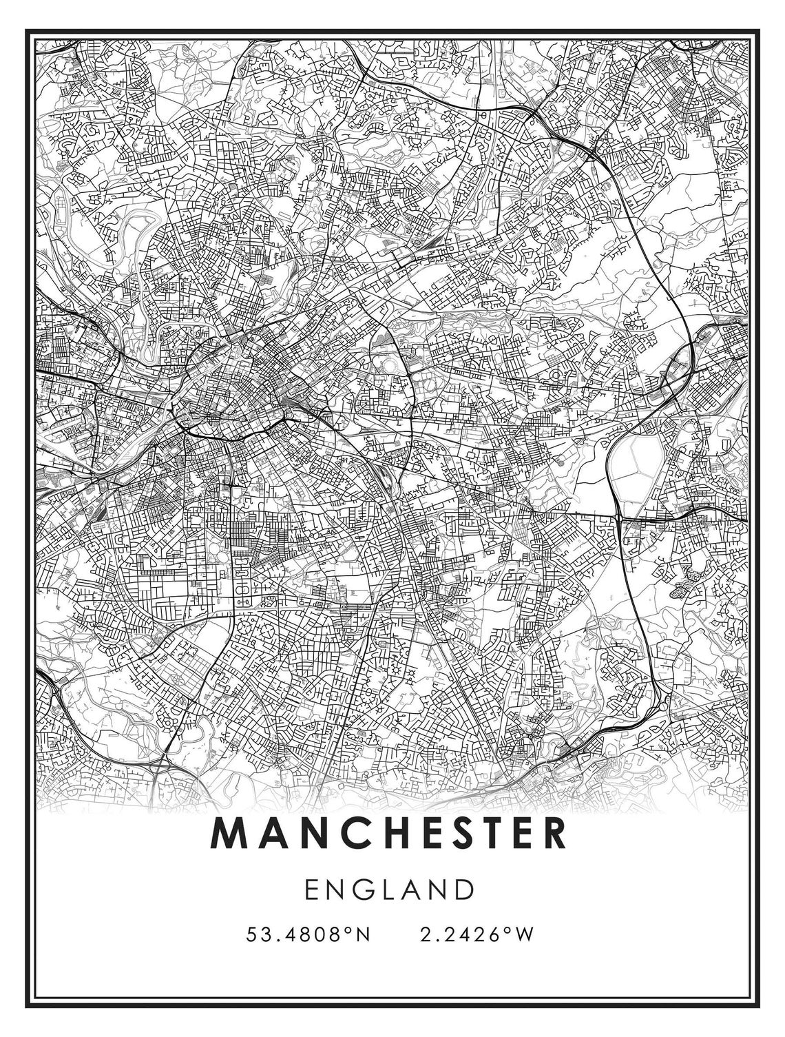 Manchester map print poster canvas Manchester England city | Etsy
