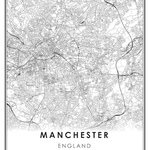 Manchester map print poster canvas Manchester England city | Etsy