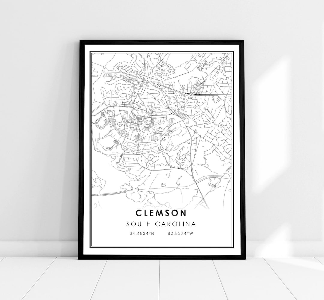 Clemson Map Print Poster Canvas | South Carolina Map Print Poster ...