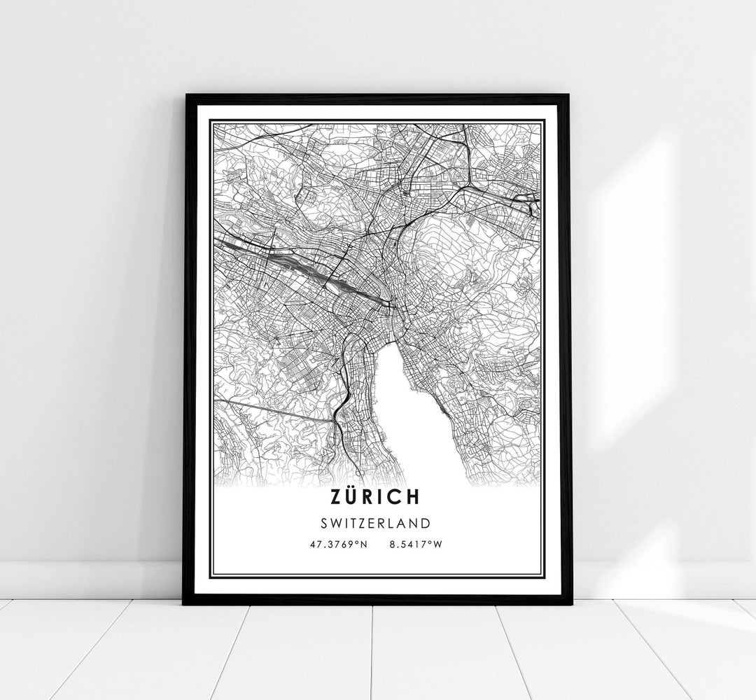Zurich Map Print Poster Canvas | Switzerland Map Print Poster Canvas ...