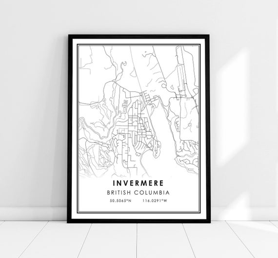 Invermere Map Print Poster Canvas british Columbia Map Print - Etsy