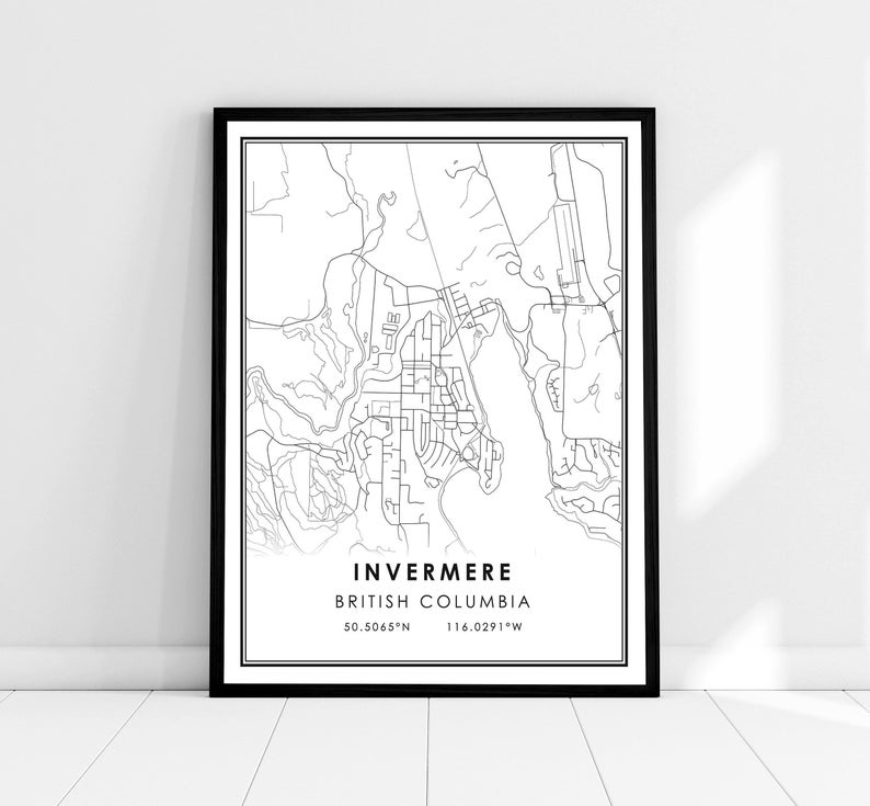 Invermere Map Print Poster Canvas british Columbia Map Print - Etsy