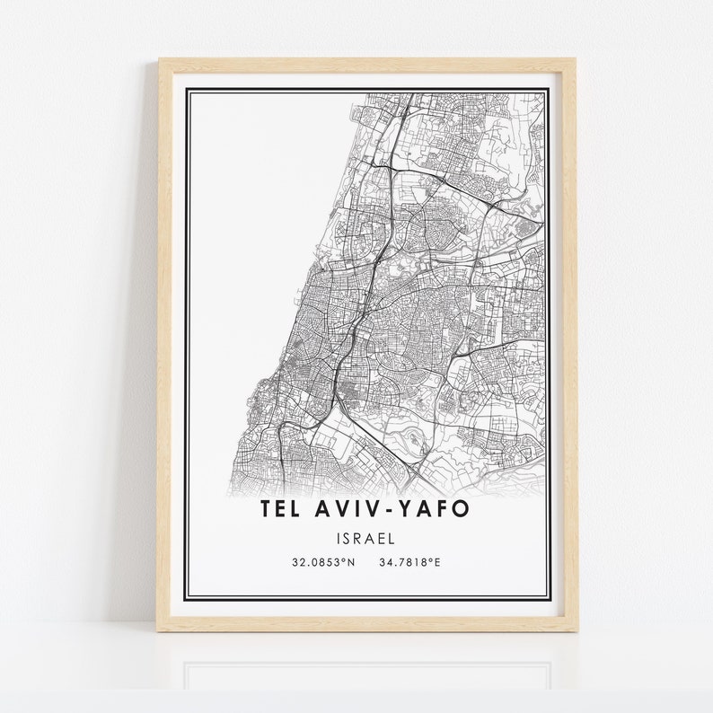 Tel Aviv-yafo Map Print Poster Canvas Israel Map Print - Etsy