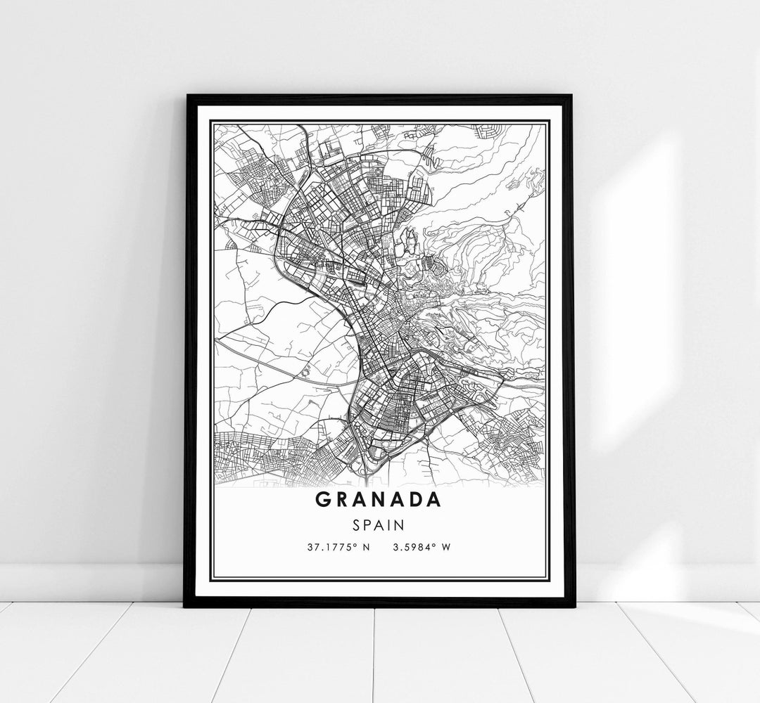 Granada Spain Map Print Poster Canvas | Granada City Map Print Poster ...