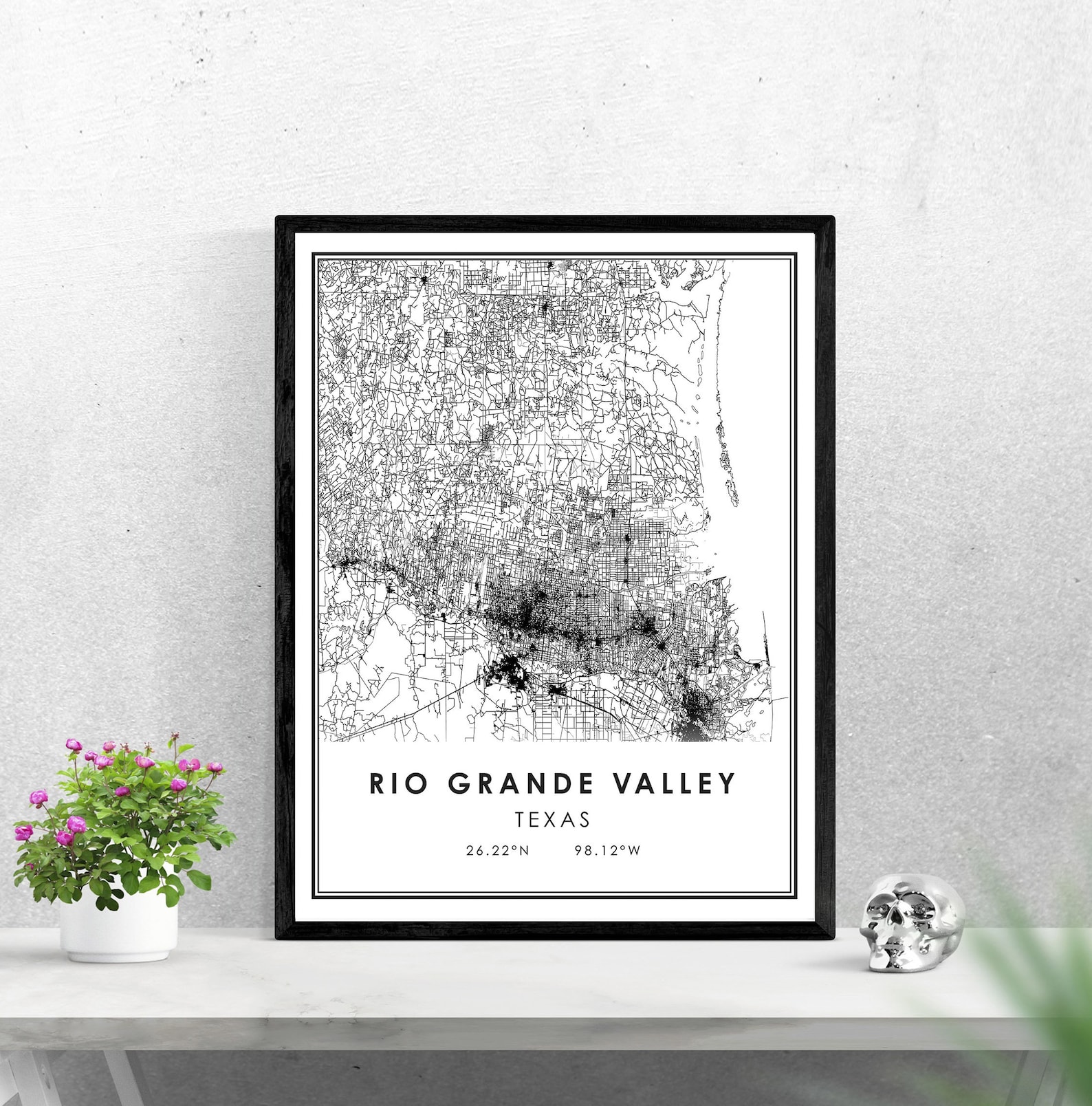Rio Grande Valley map print poster canvas Texas Street map | Etsy
