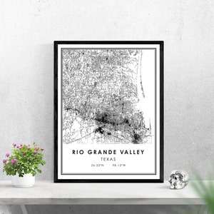 Rio Grande Valley map print poster canvas Texas Street map | Etsy