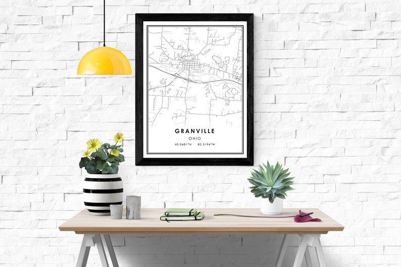 Granville map print poster canvas Ohio map print poster | Etsy