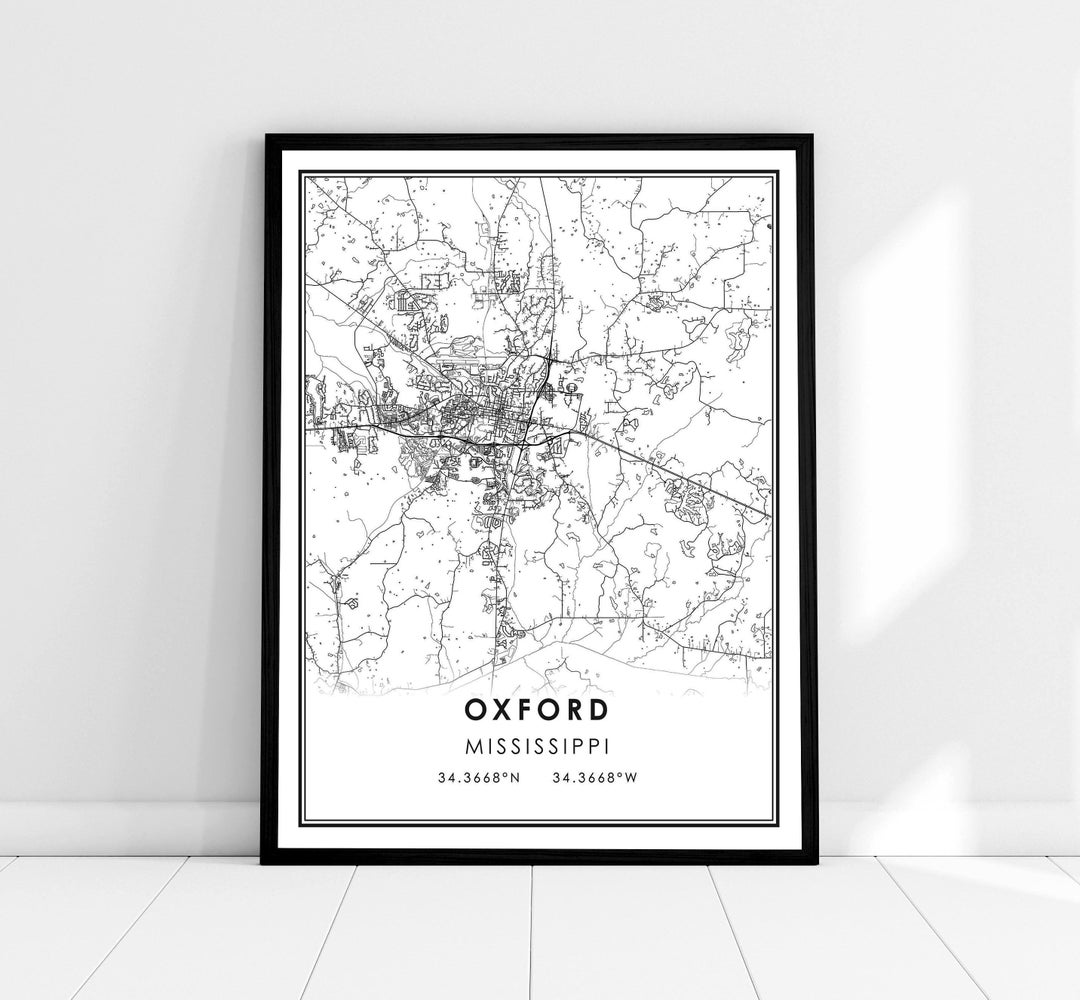 Oxford Map Print Poster Canvas | Mississippi Map Print Poster Canvas ...