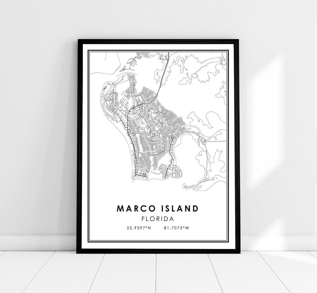 Marco Island Map Print Poster Canvas | Florida Map Print Poster Canvas ...