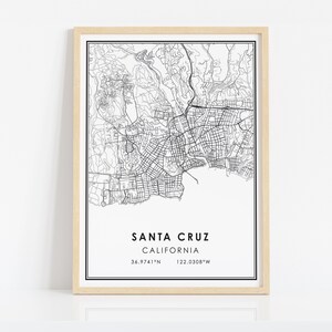 Santa Cruz Map Print Poster Canvas | California Map Print Poster Canvas ...