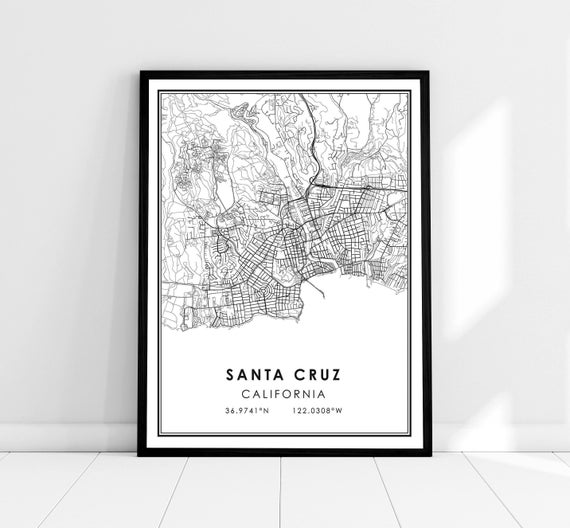 Santa Cruz Map Print Poster Canvas California Map Print - Etsy
