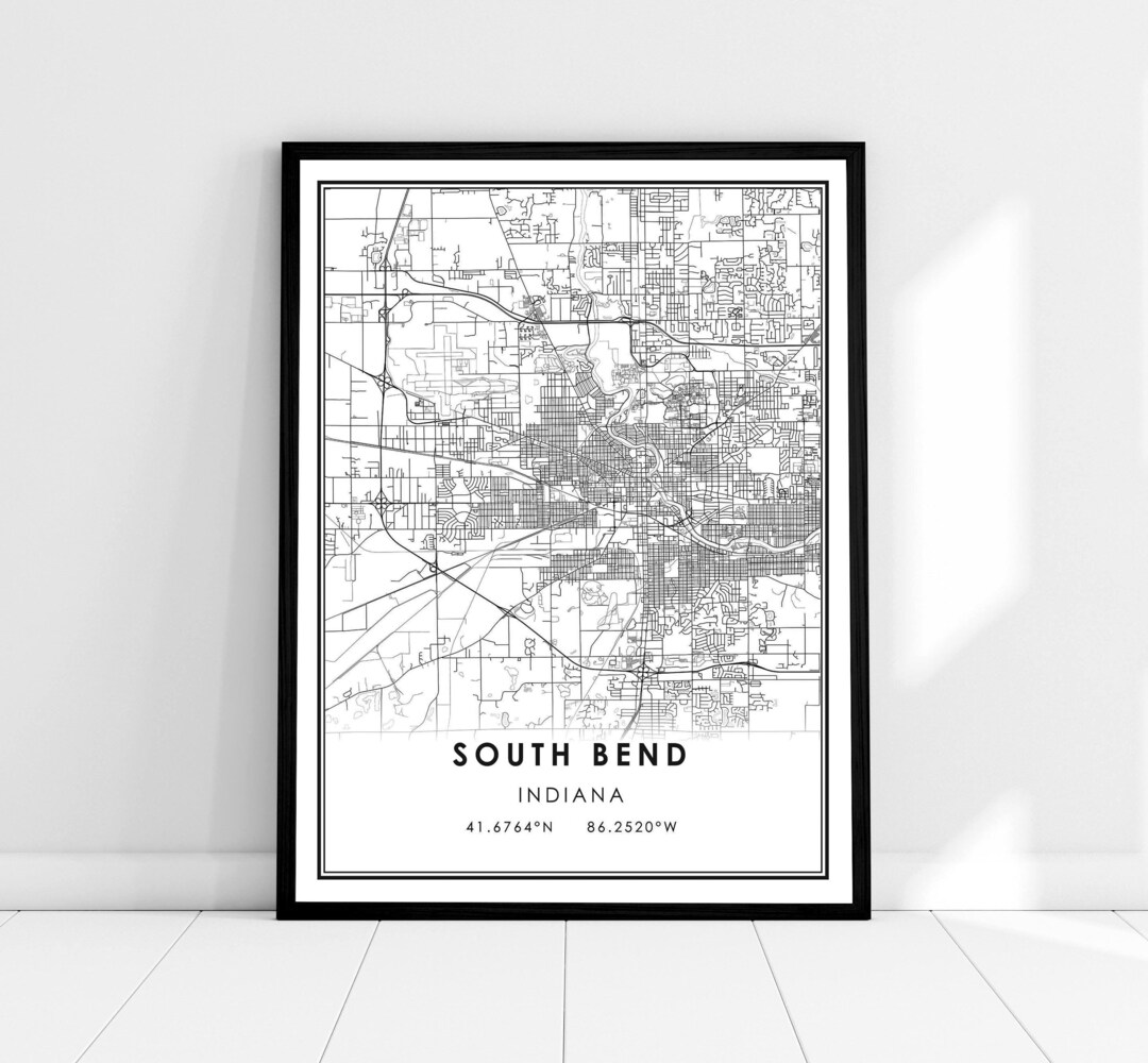 South Bend Map Print Poster Canvas | Indiana Map Print Poster Canvas ...